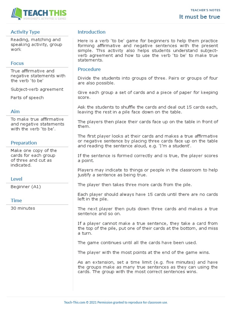 To Be Verb Game Competition | PDF | Verb | Sentence (Linguistics)