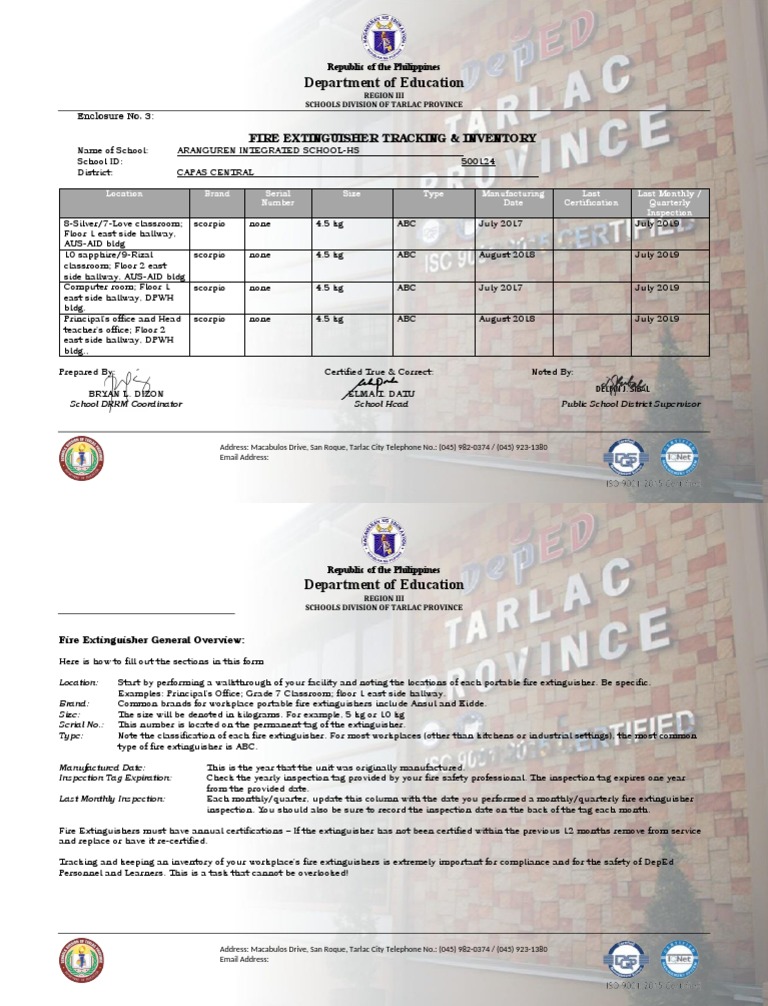 Department of Education: Fire Extinguisher Tracking & Inventory | PDF