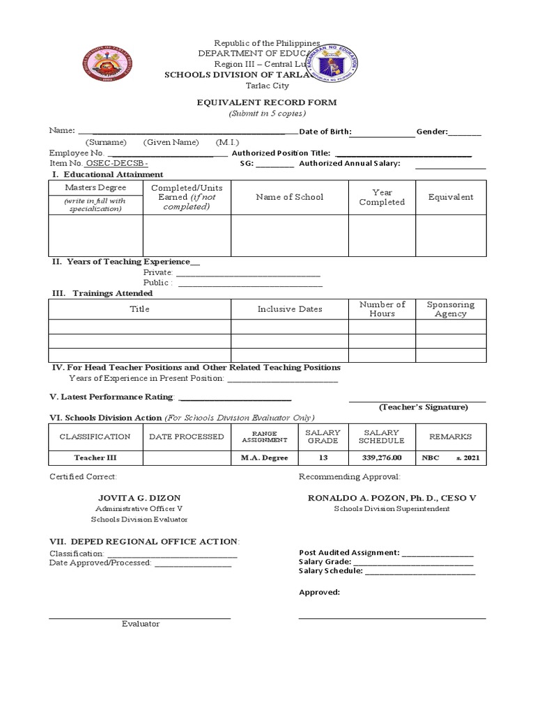 Requirements for Upgrading Positions through the Equivalent Records ...