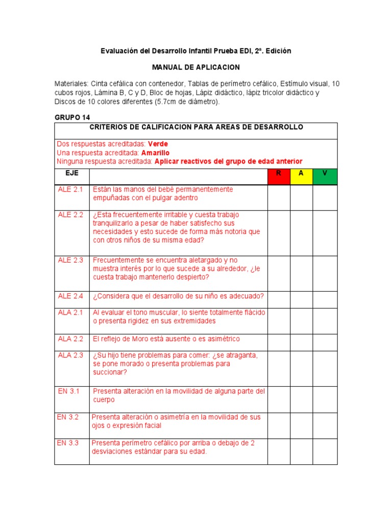 Evaluación Del Desarrollo Infantil Prueba EDI Grupo 2 | PDF