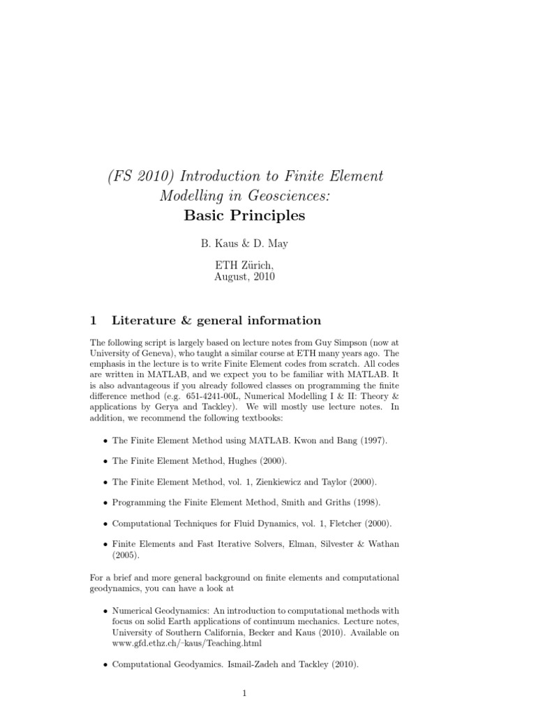 (FS 2010) Introduction To Finite Element Modelling in Geosciences ...