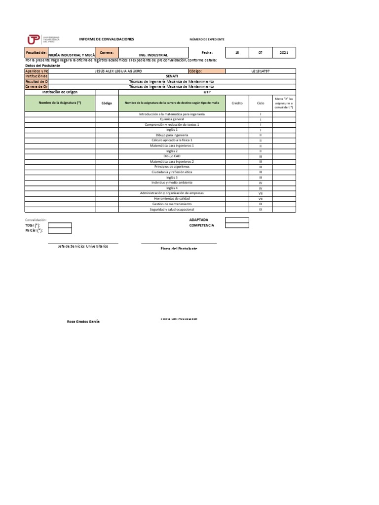 Informe de Convalidacion | PDF | Ingeniería | Ingeniería mecánica