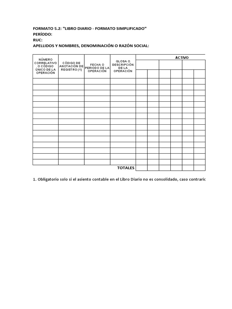 11 Formato Libro Diario Simplificado | Descargar gratis PDF ...