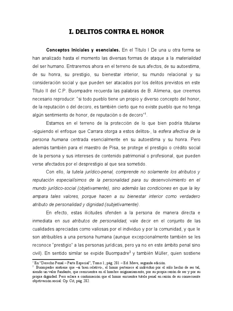 Delitos Contra El Honor | PDF | Derecho penal | Intención (Derecho Penal)