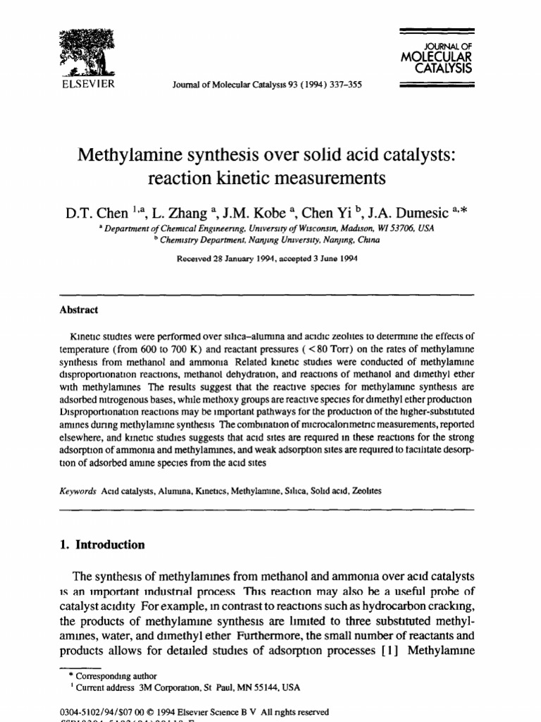 Methylamine Synthesis Over Solid .. | PDF | Adsorption | Catalysis