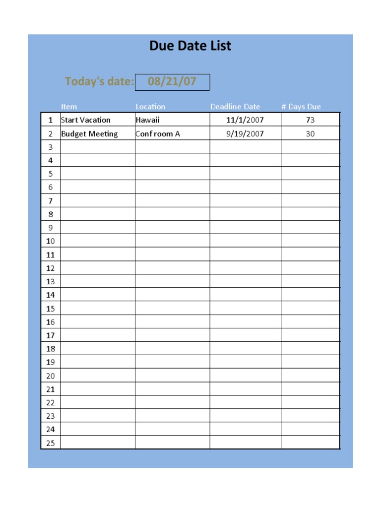 Due Date List (Template) | PDF
