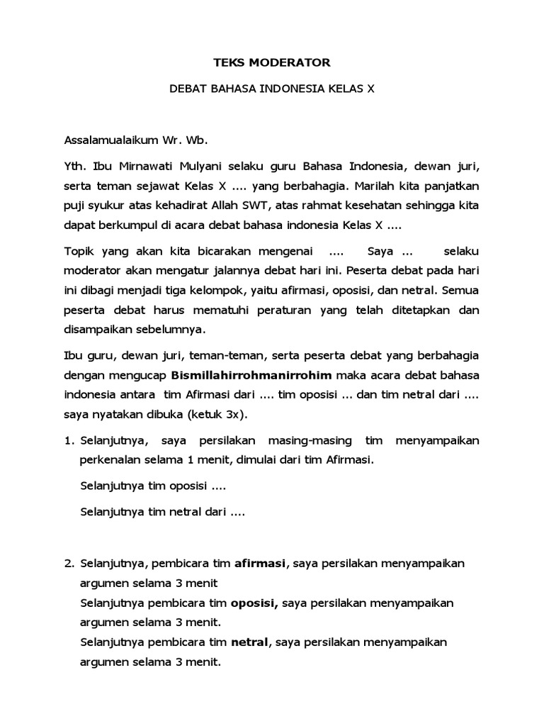Teks Moderator Debat Bahasa Indonesia | PDF