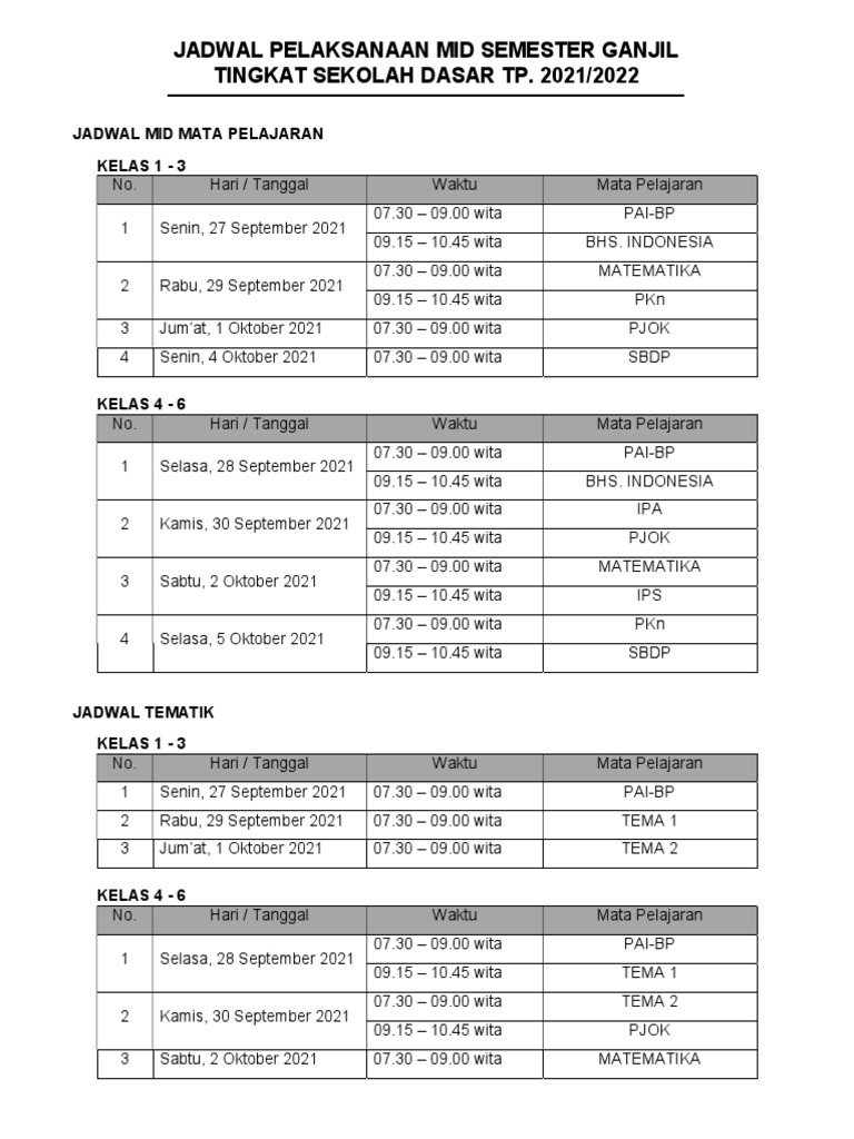 Jadwal Mid Ganjil 2021-2022 | PDF