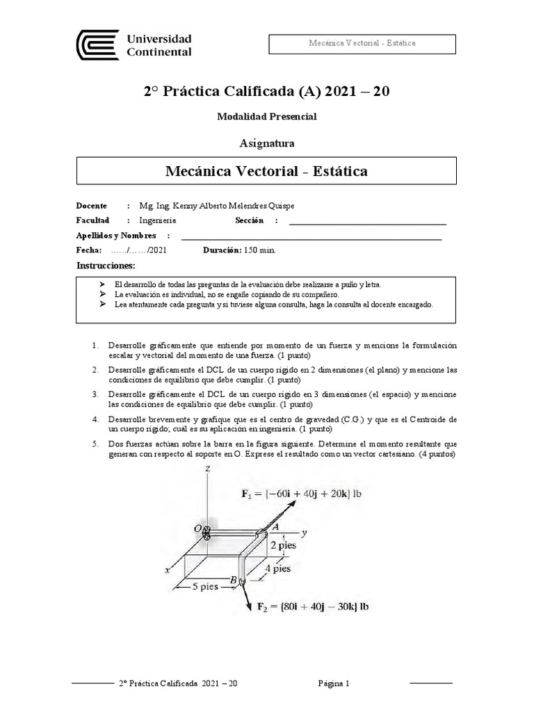 2da Práctica Calificada - MVE | PDF | Vector Euclidiano | Mecánica