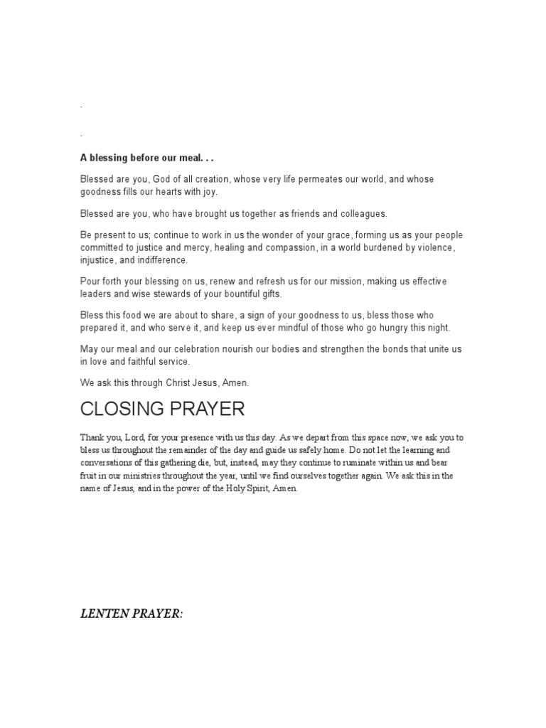 Closing Prayer: A Blessing Before Our Meal. . | PDF | Prayer ...