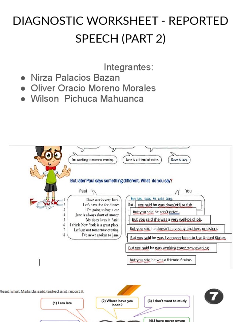 Diagnostic Worksheet - Reported Speech (Part 2) | PDF