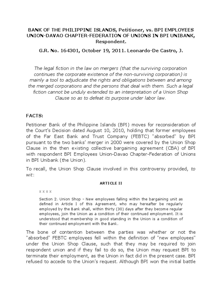 BPI vs. BPI EMPLOYEES UNION - DAVAO CHAPTER | PDF | Employment | Appeal