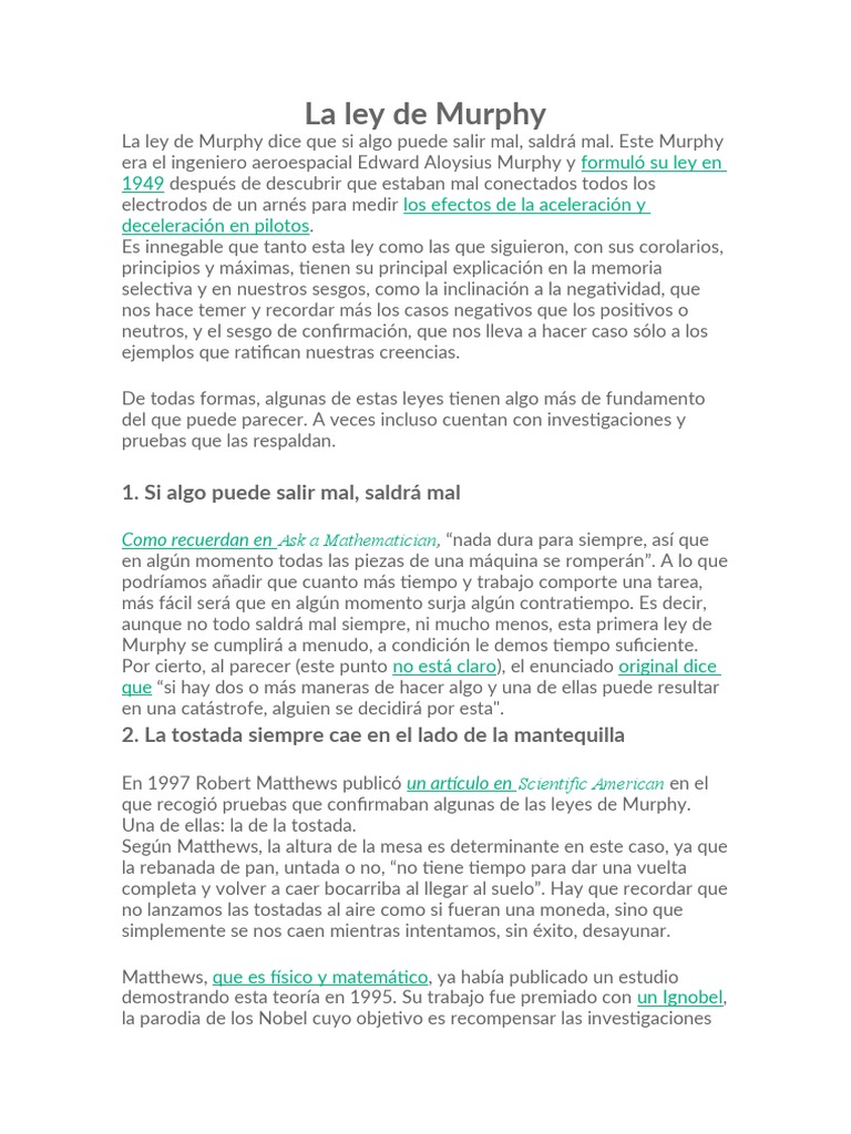 Ley de Murphy y sus Corolarios | PDF | Finanzas y dinero