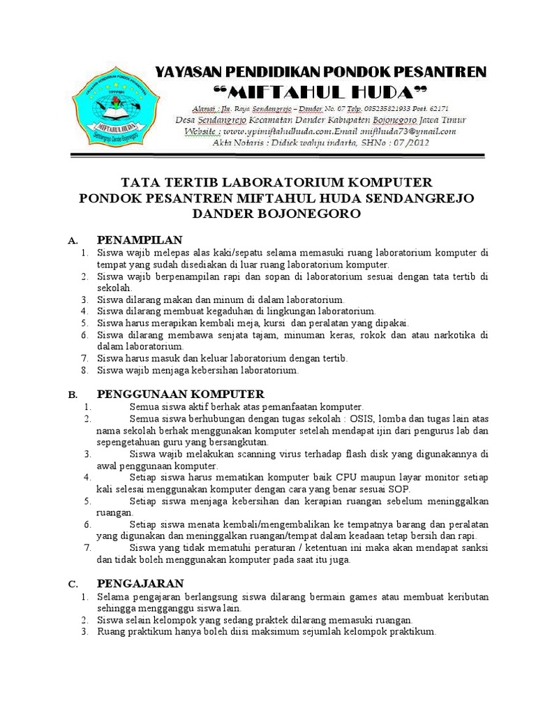 Tata Tertib Laboratorium Komputer | PDF