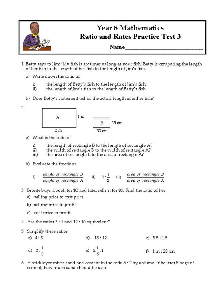 Ratio and Rate Practice Test: Analyzing Length, Area, Price, and Time ...
