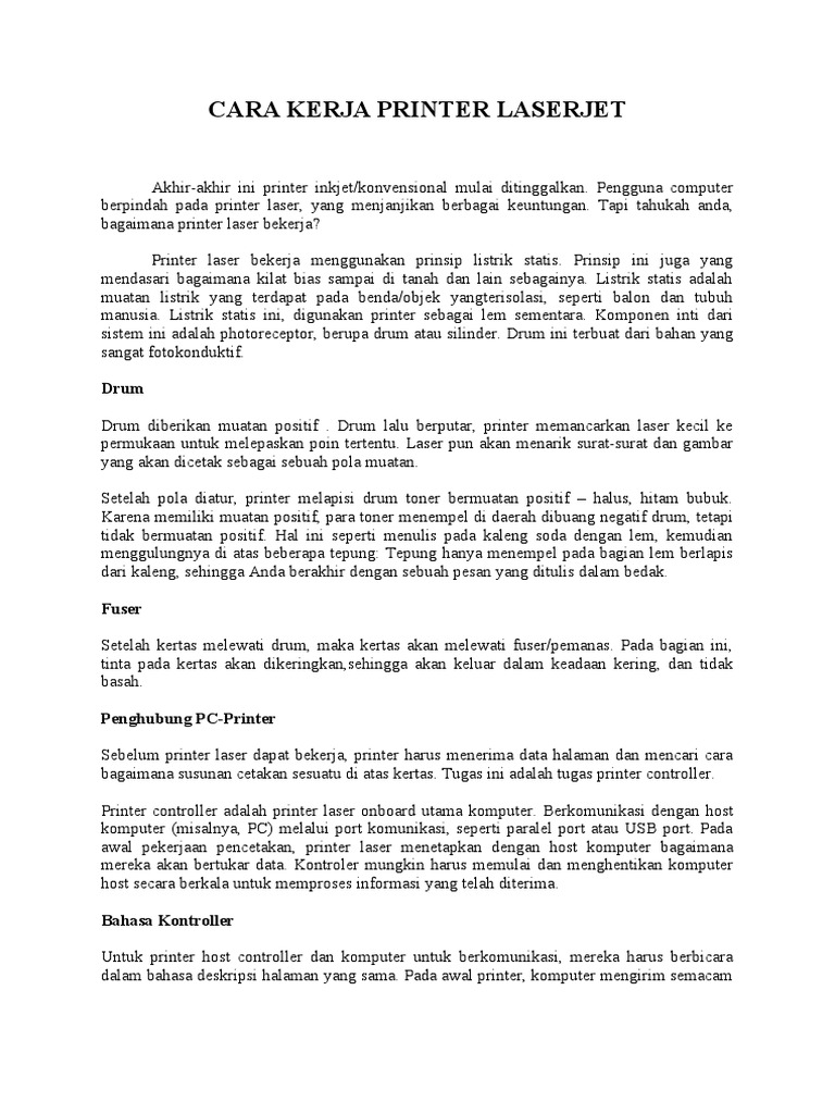 Cara Kerja Printer | PDF