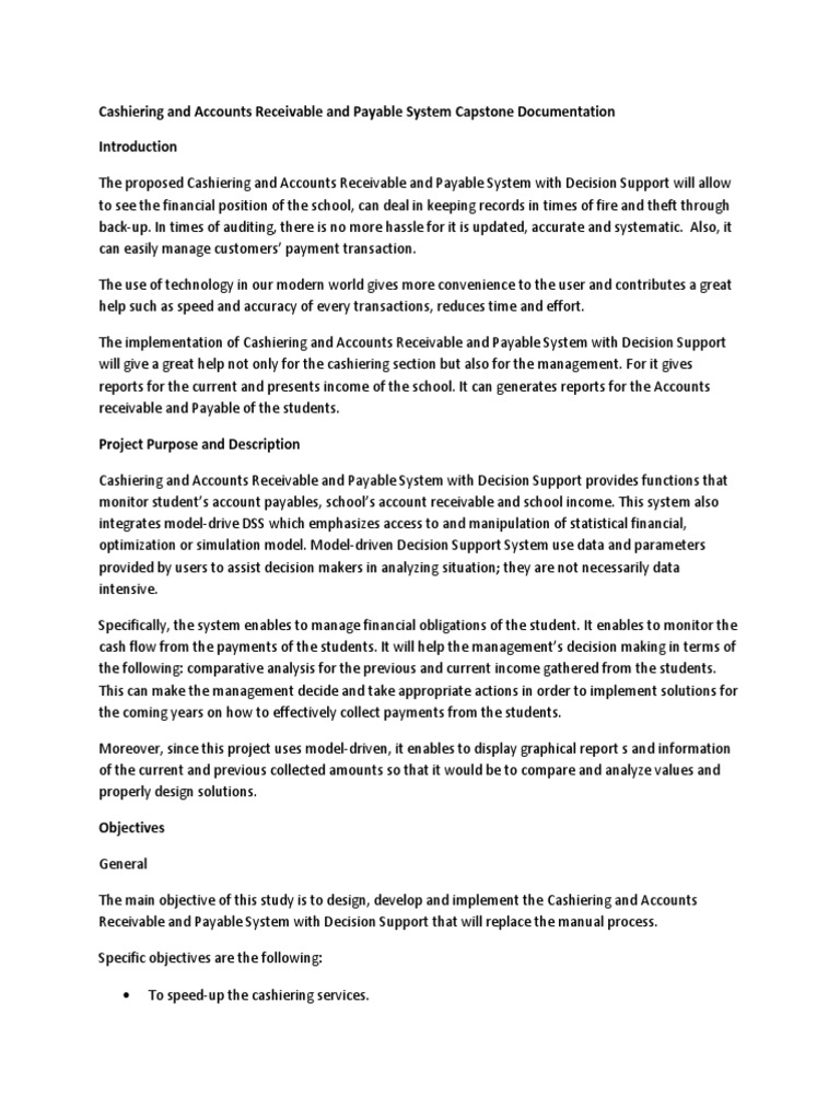 Cashiering and Accounts Receivable and Payable System Capstone ...