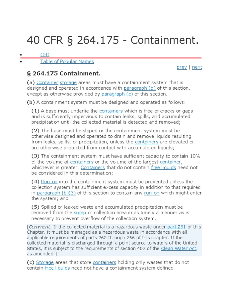 40 CFR 264.175 Containment (Second Containment TPS B3) | PDF ...