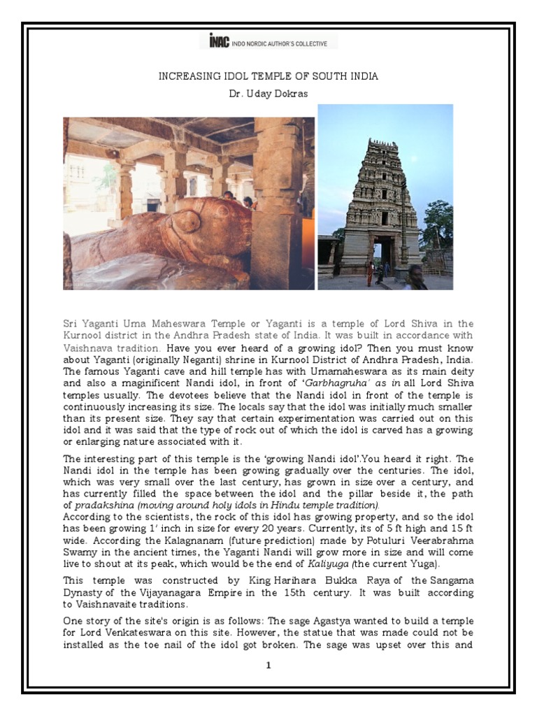 Yaganti Temple: The Growing Nandi Idol | PDF | Hindu Mythology