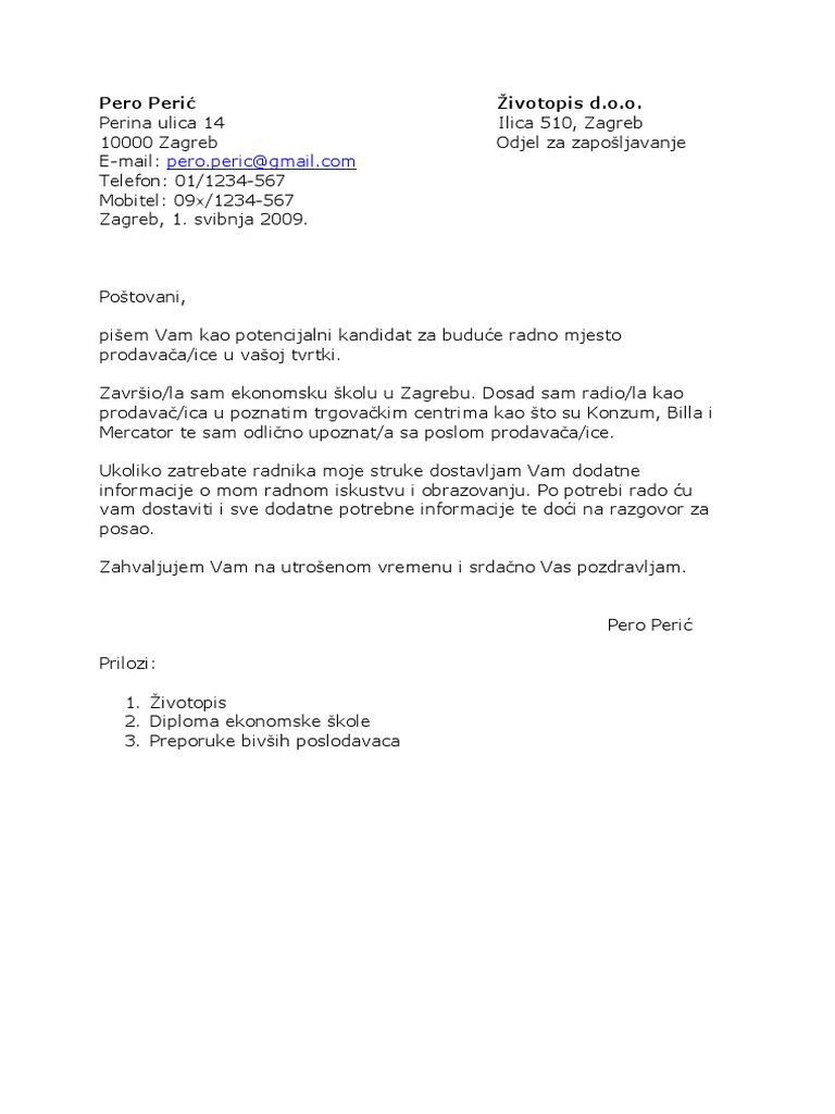 Otvorena Molba Za Posao | PDF