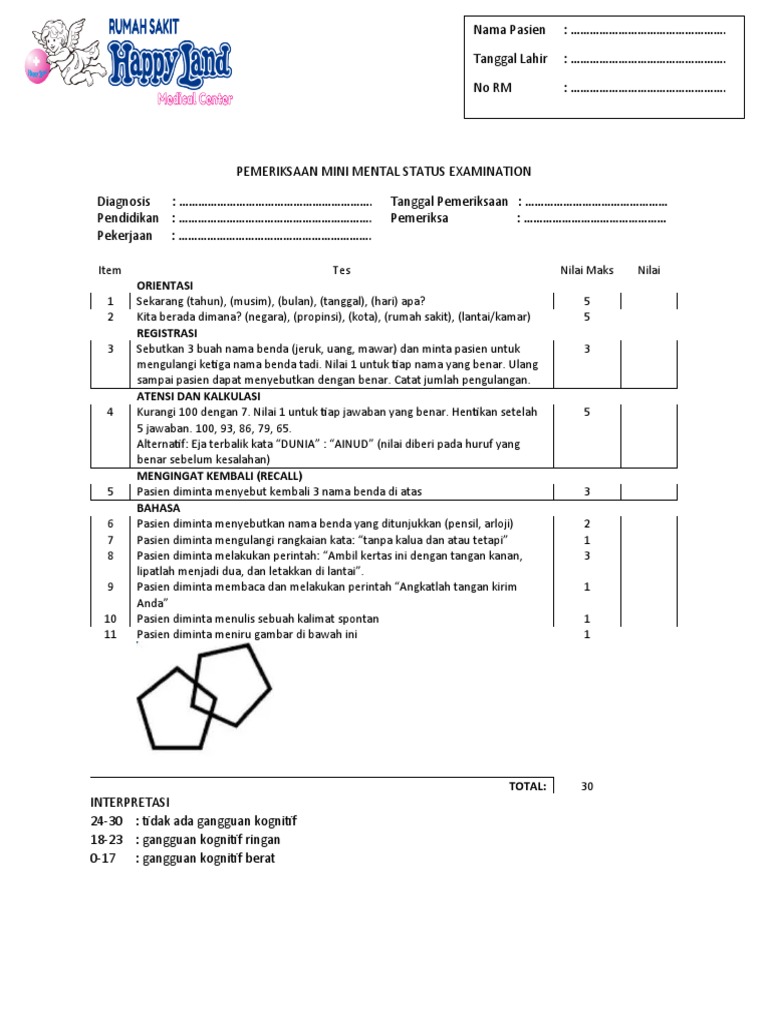 Form PEMERIKSAAN MINI MENTAL STATUS EXAMINATION | PDF