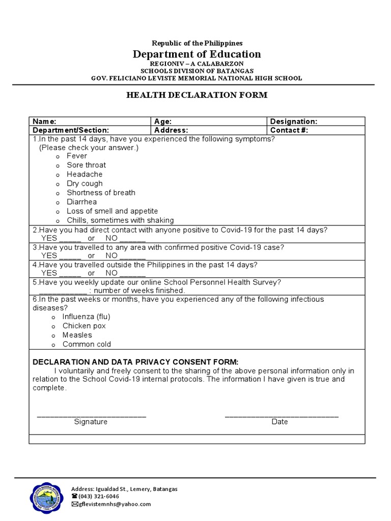 School Health Declaration Form | PDF