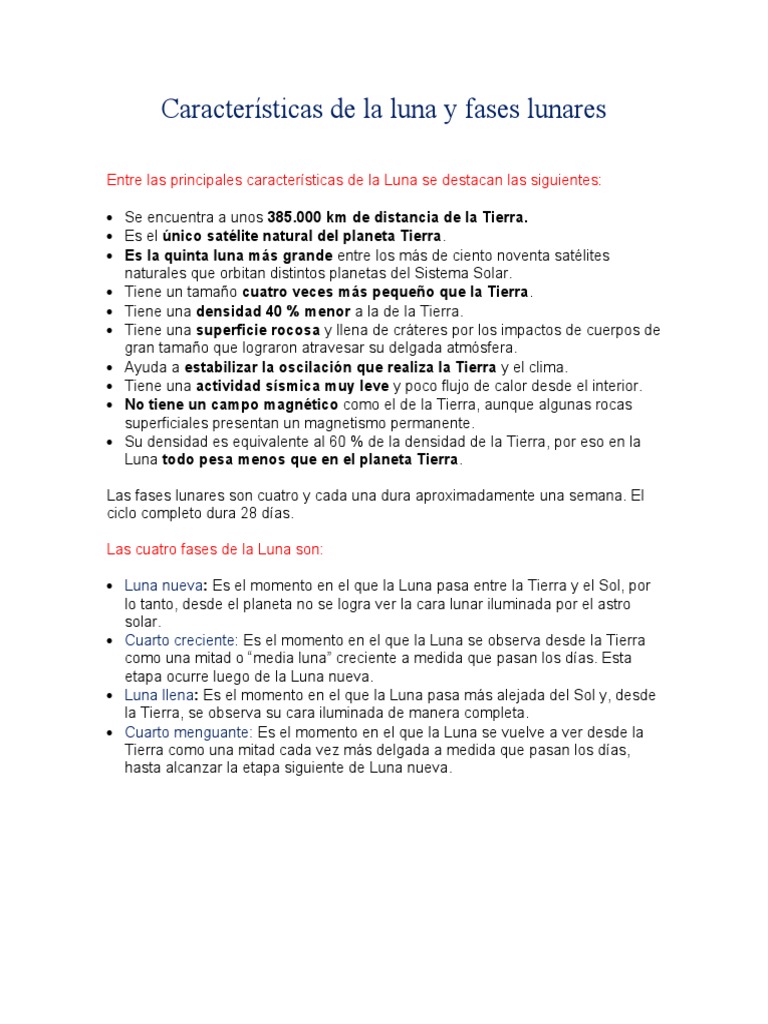Características y fases de la Luna | PDF