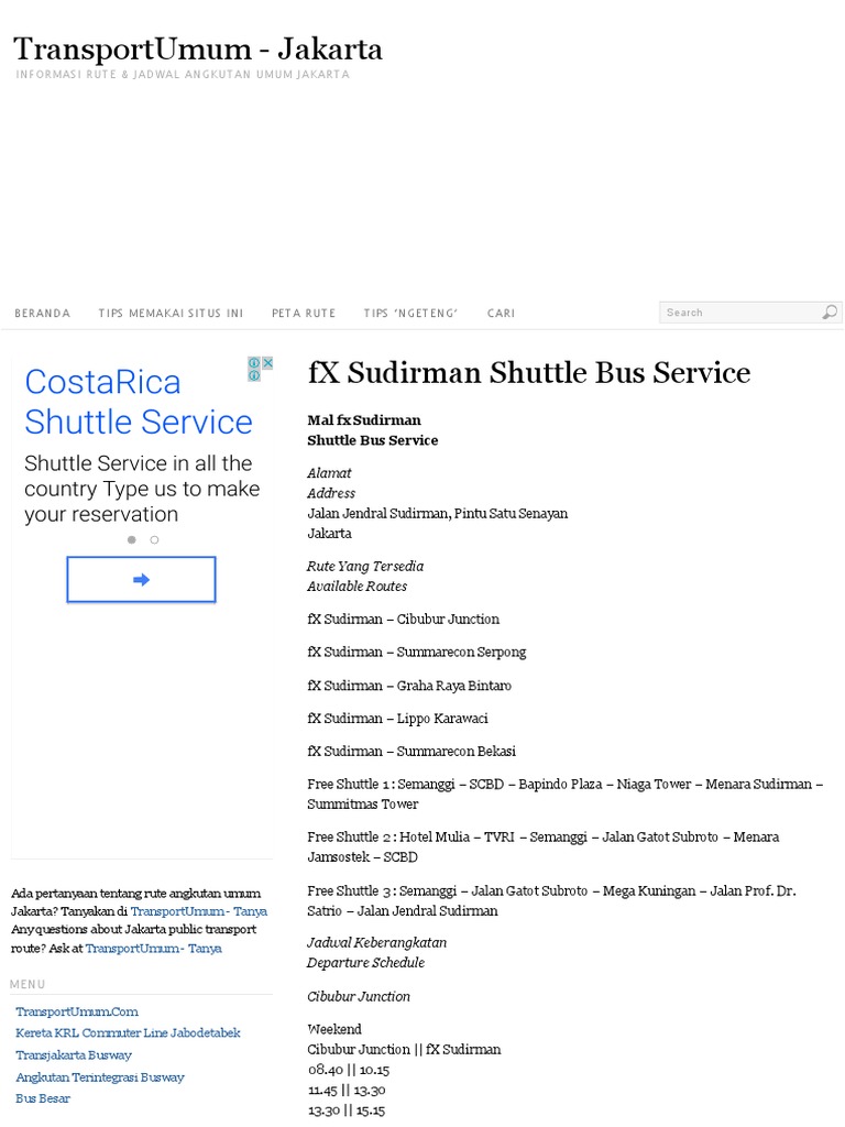 FX Sudirman Shuttle Bus Service - TransportUmum - Jakarta | PDF | Road ...