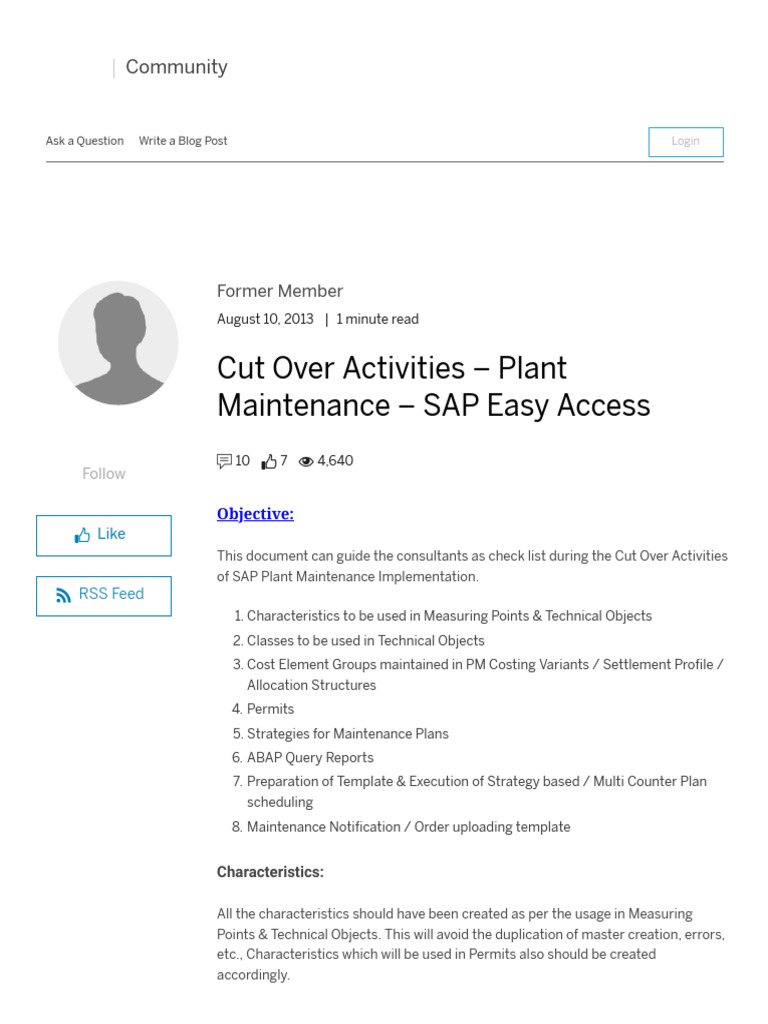 Cut Over Activities - Plant Maintenance - SAP Easy Access - SAP Blogs ...