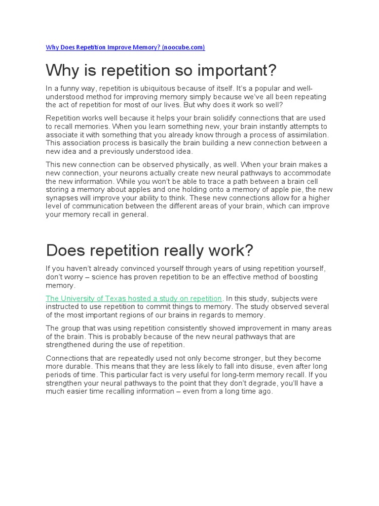 Why Does Repetition Improve Memory | PDF