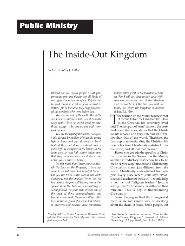 The Inside Out Kingdom Tim Keller | PDF | Jesus | Sermon On The Mount
