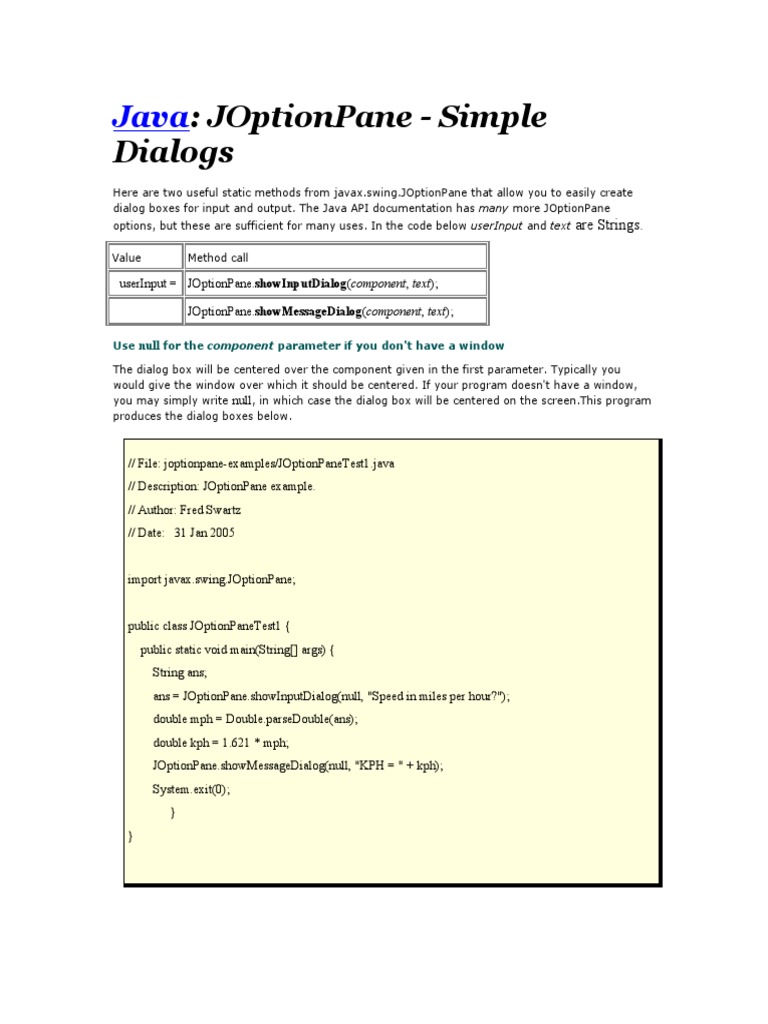 Java Example Joptionpane | PDF | Java (Programming Language) | String (Computer Science)