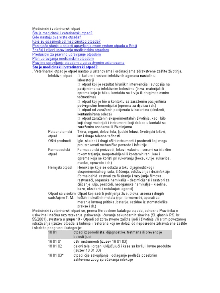 Medicinski I Veterinarski Otpad | PDF