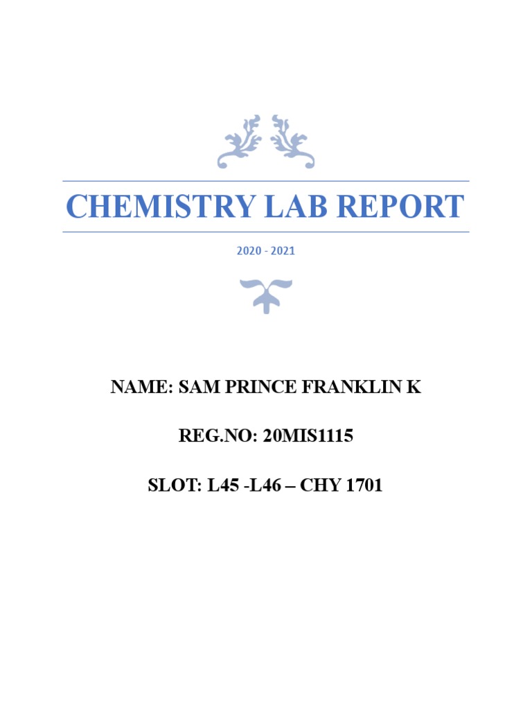 Chemistry - Lab Report - VIT Chennai - Sam Prince Franklin - 20MIS1115 | PDF | Iron ...