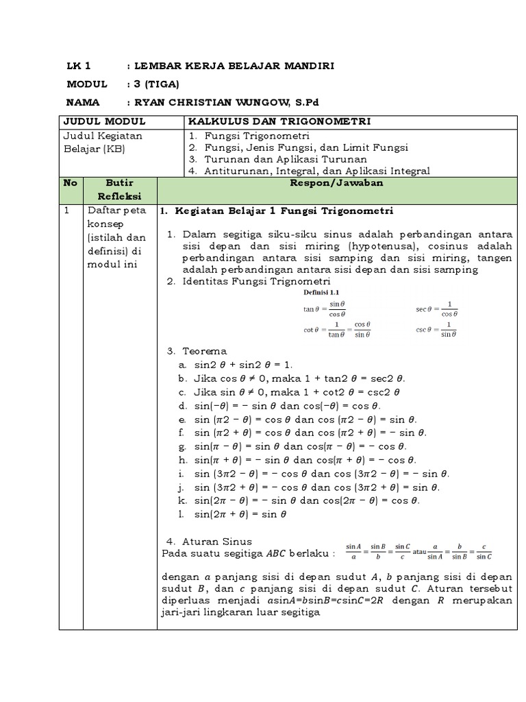 LK 1 - Modul 3 Kalkulus Dan Trigonometri | PDF | Sains & Matematika