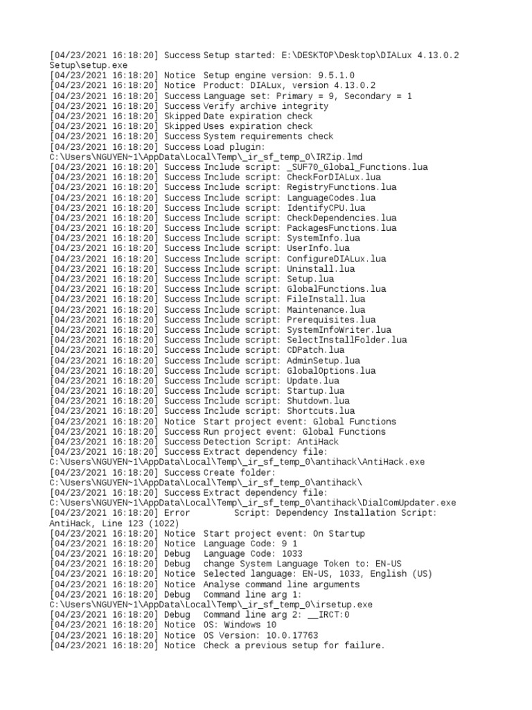DIALux Setup Log | PDF | Computer File | Command Line Interface