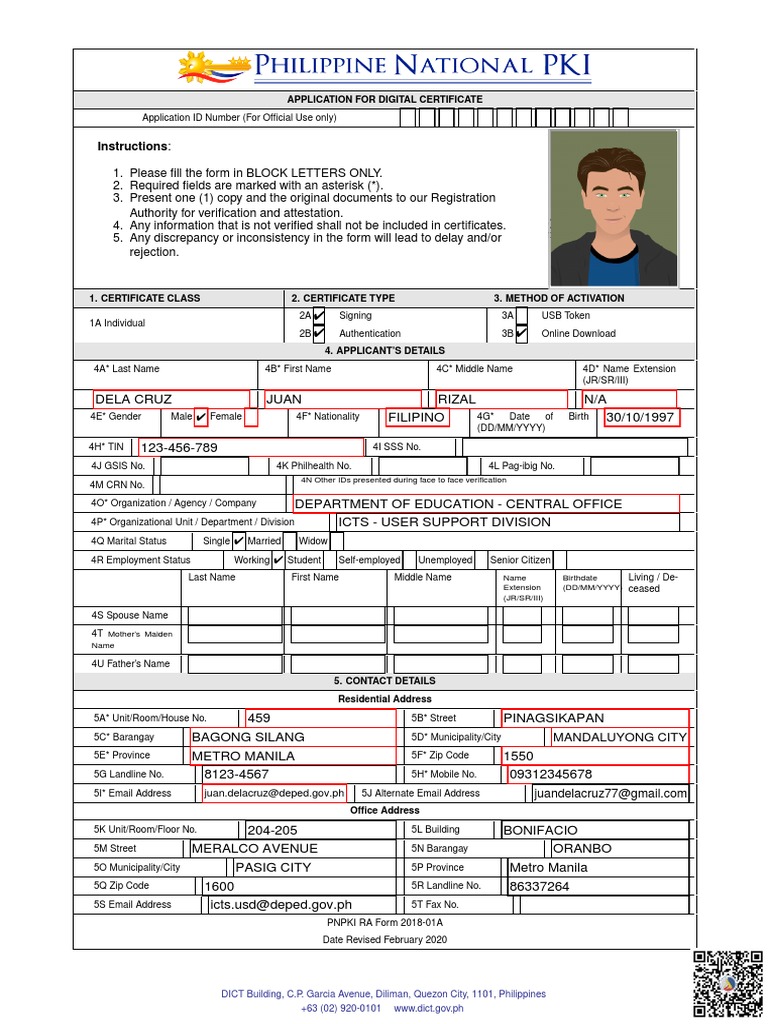 SAMPLE FILL OUT PNPKI Individual Certificate Application Form | PDF | Public Key Certificate ...