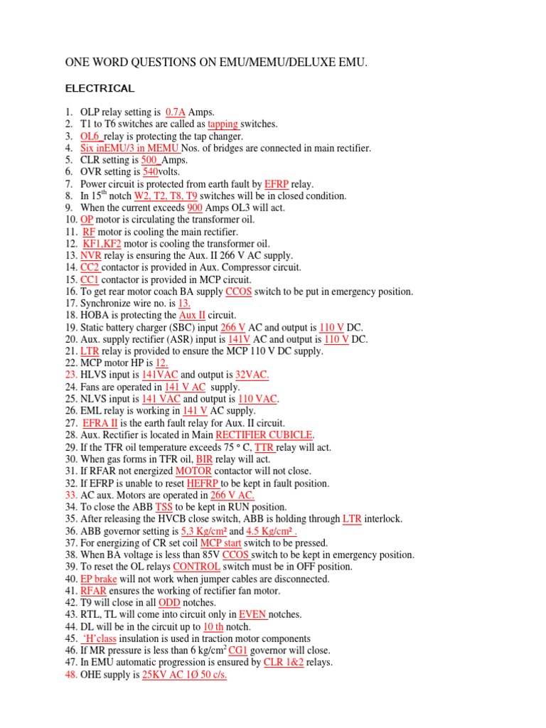 One Word Questions On Emu/Memu/Deluxe Emu | PDF | Rectifier | Transformer