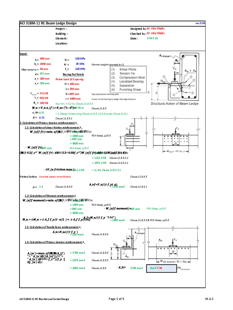 ACI 318M-11 RC Beam Ledge Design - v0.04 - 2020-07-23 | Download Free ...
