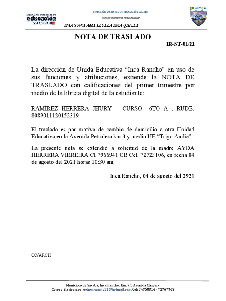 Nota de Traslado | PDF