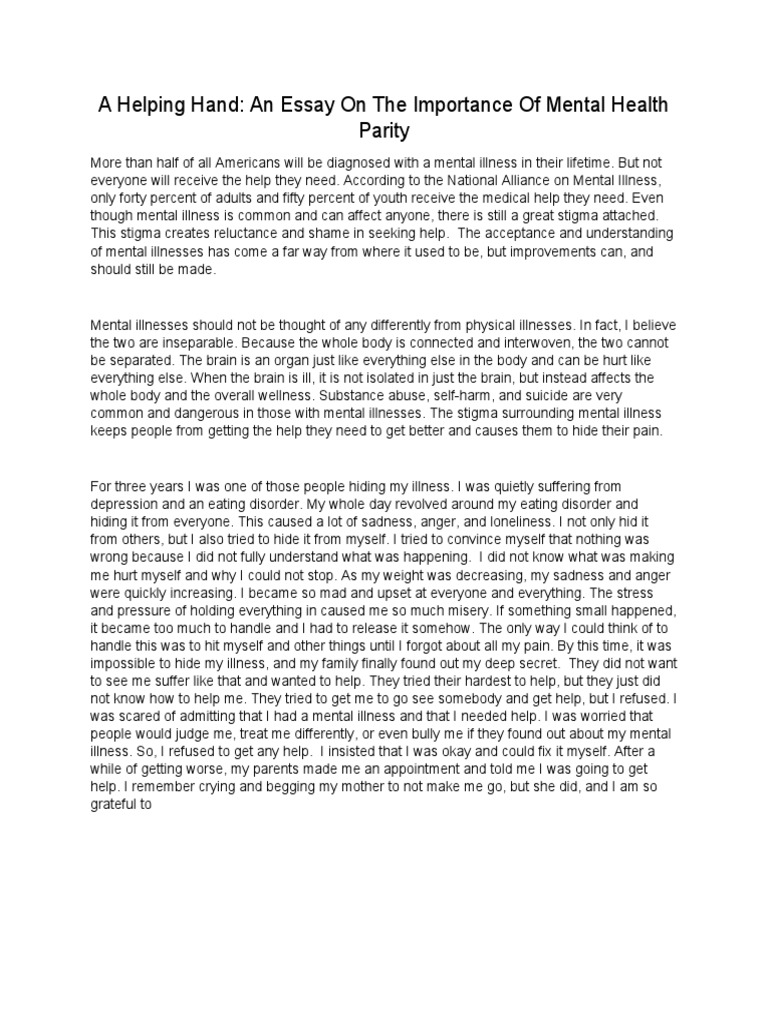 Essay On The Importance of Mental Health Parity | PDF | Mental Disorder ...