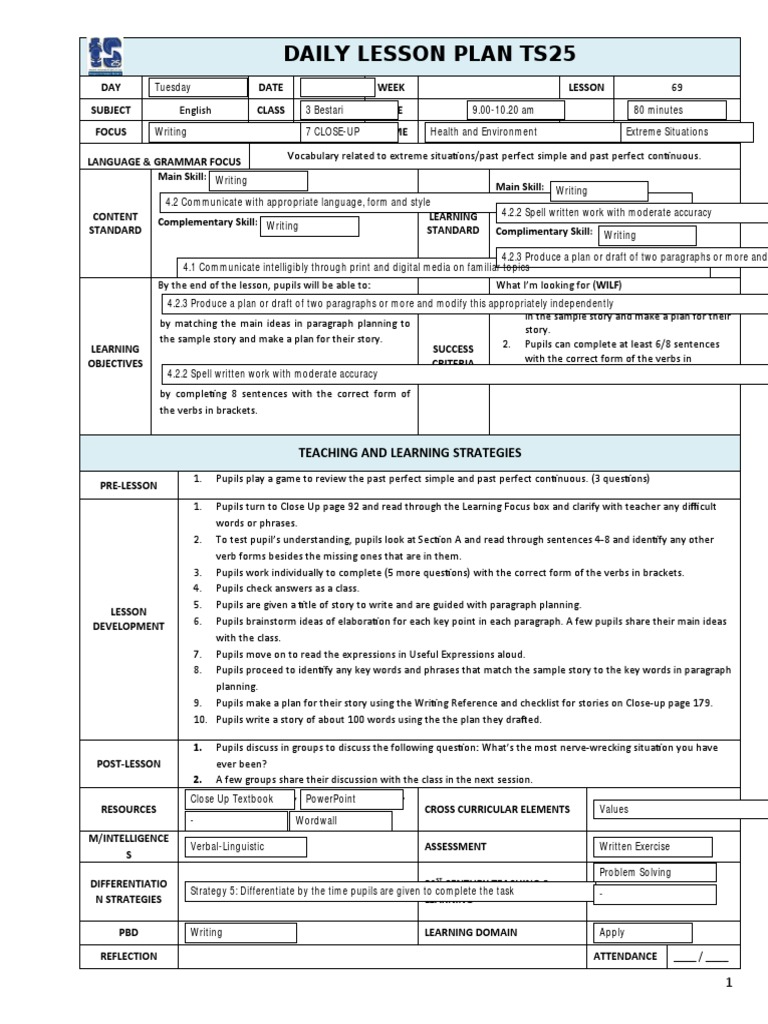 Daily Lesson Plan Ts25: Teaching and Learning Strategies | PDF ...