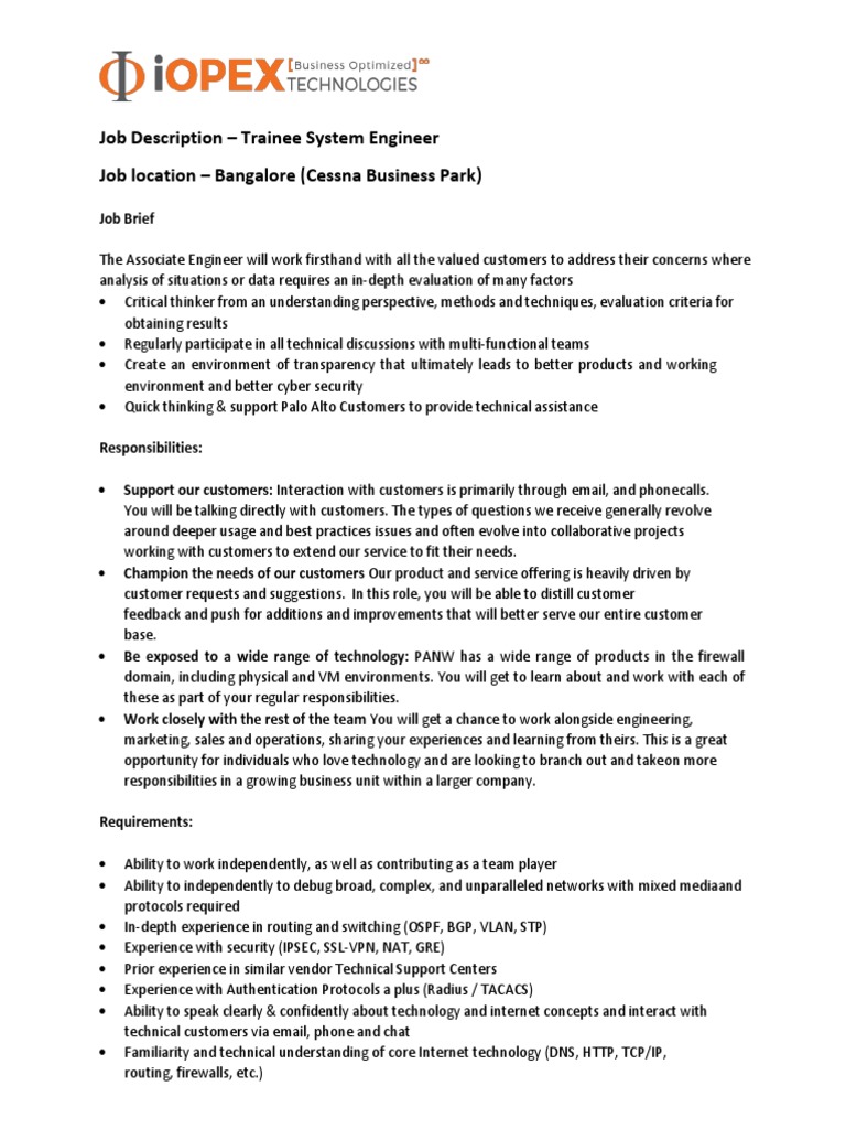 Job Description - Trainee System Engineer | PDF | Internet Protocol ...