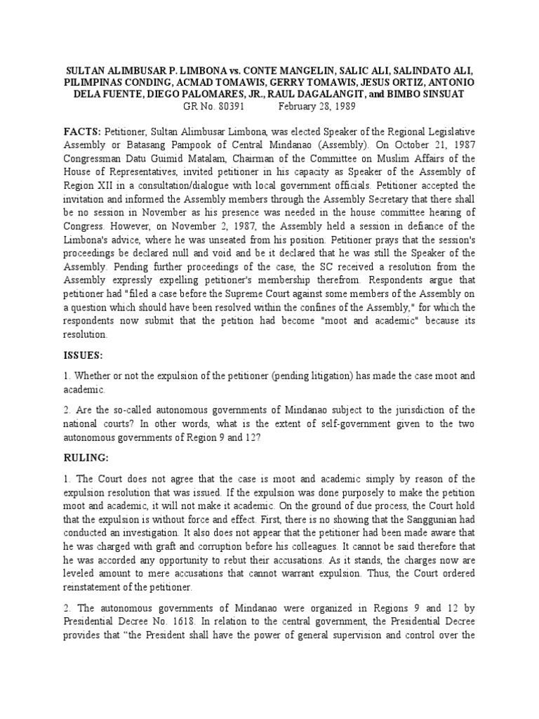 LIMBONA Vs MANGELIN | PDF | Autonomy | Public Law