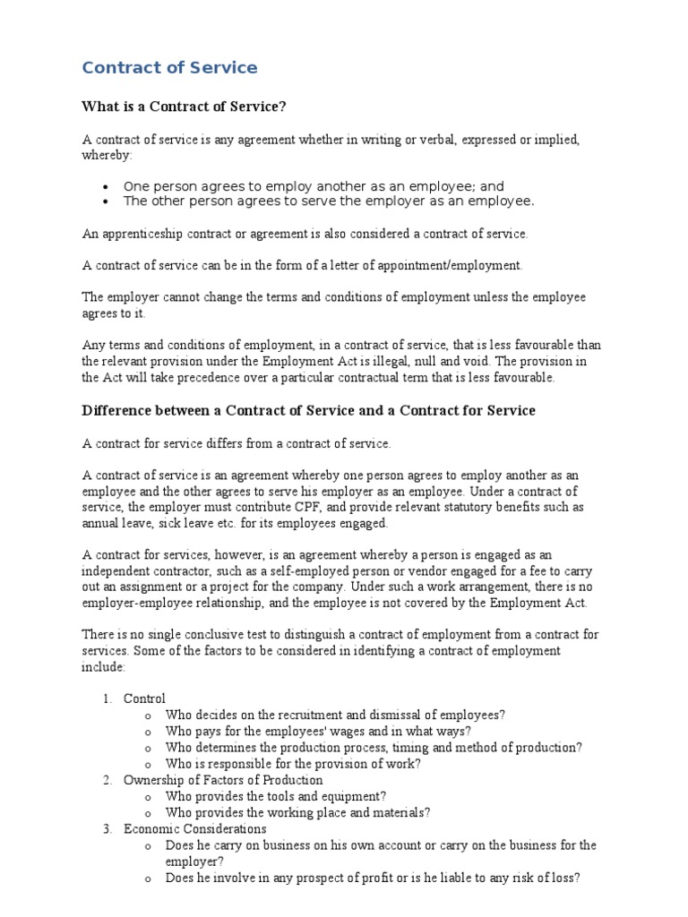 A Comprehensive Guide to Contracts of Service | PDF | Contractual Term ...