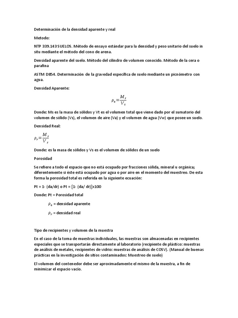 Determinación de La Densidad Aparente y Real | PDF | Densidad | Suelo