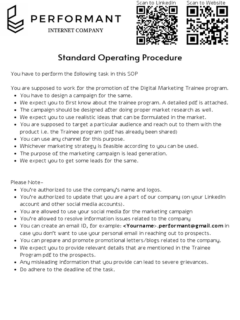 SOP - Summer Intern | PDF