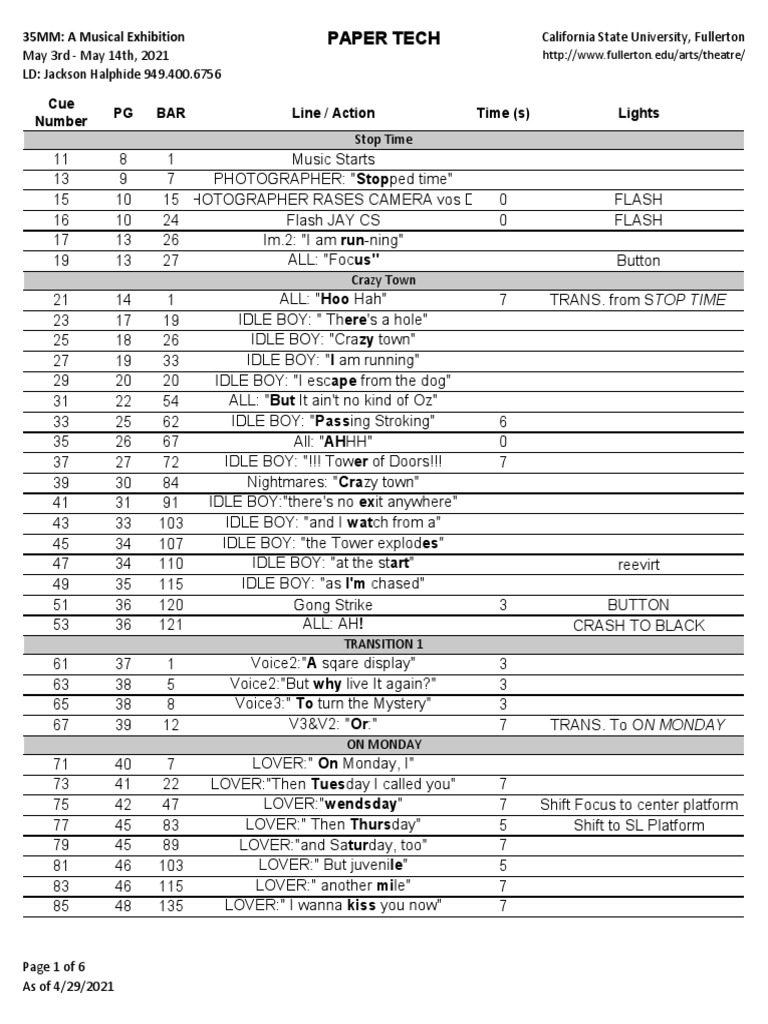 35mm CUE LIST | PDF