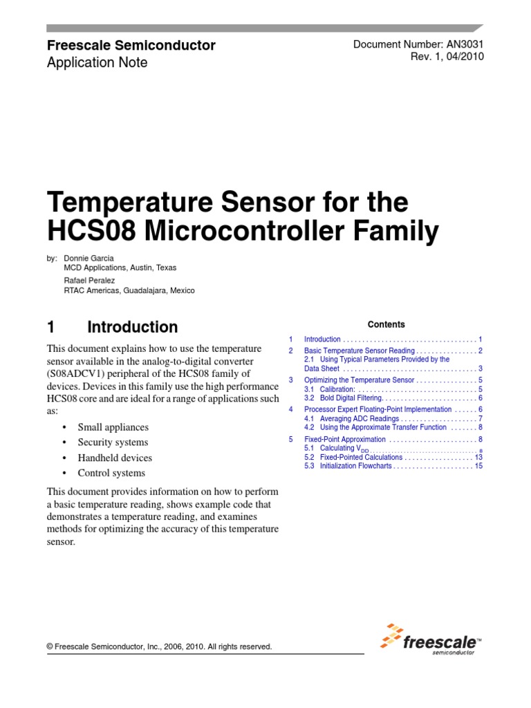 Temperature Sensor For The HCS08 Microcontroller Family: Application Note | PDF | Analog To ...