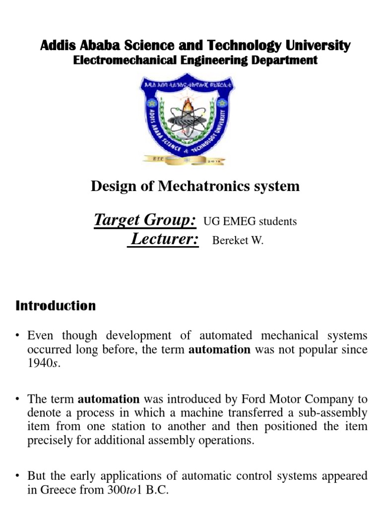 Design of Mechatronics System | PDF | Mechatronics | Automation